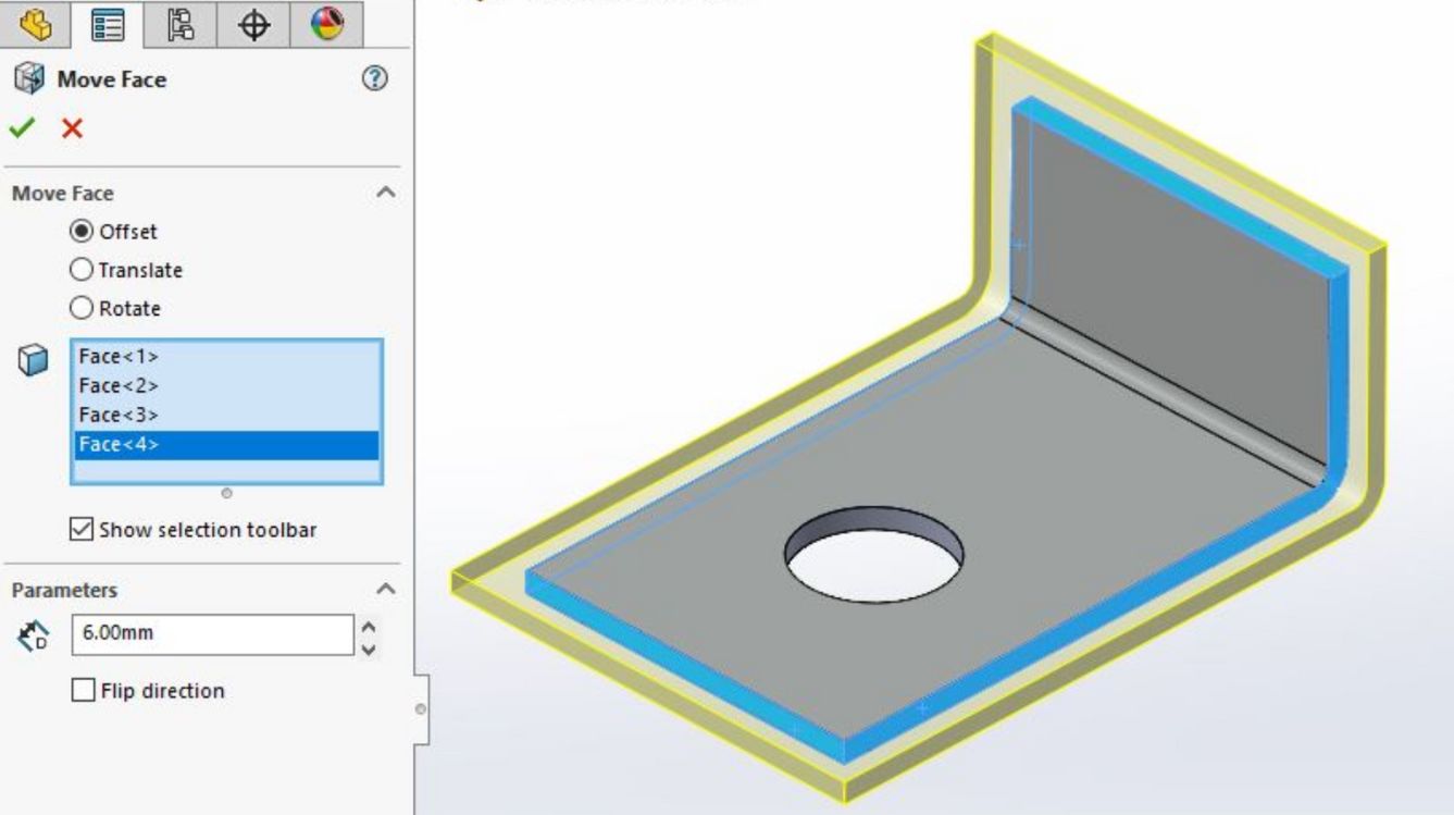 Delete Face and Move Face in SolidWorks
